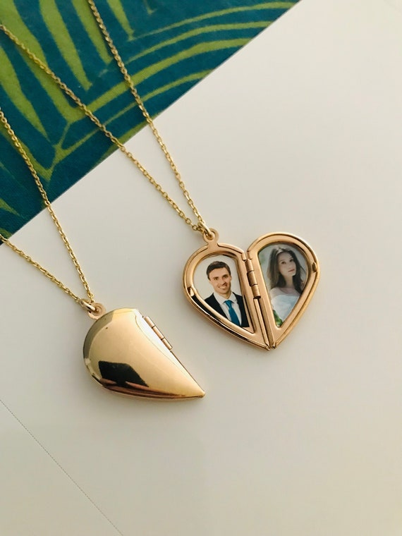 Personalized 14K Gold Half Heart Photo Locket Necklace With - Etsy