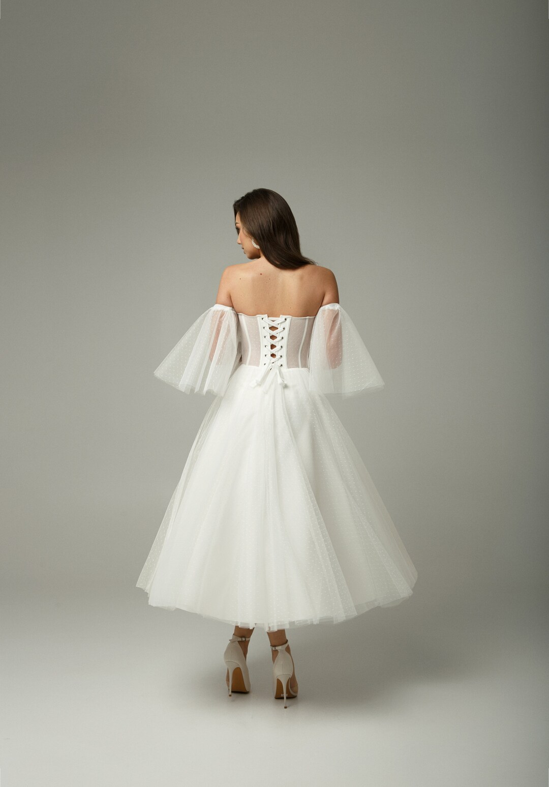 Short Wedding Dress Brie,tea Length Wedding Dress With Detachable ...
