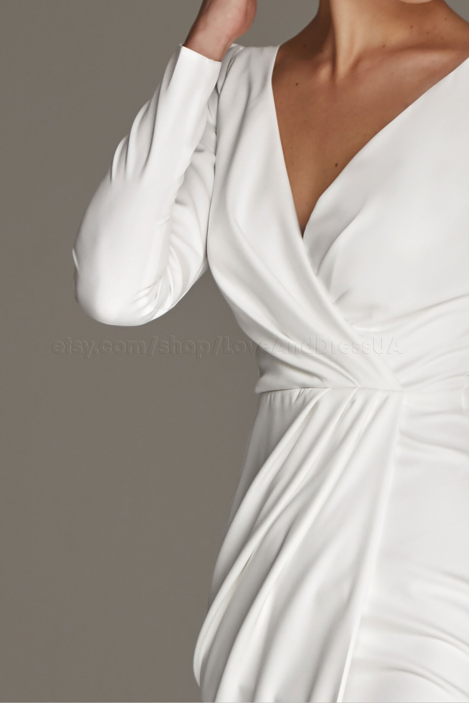 Simple Wedding Dress Long Sleeve Wedding Dress Satin Wedding - Etsy