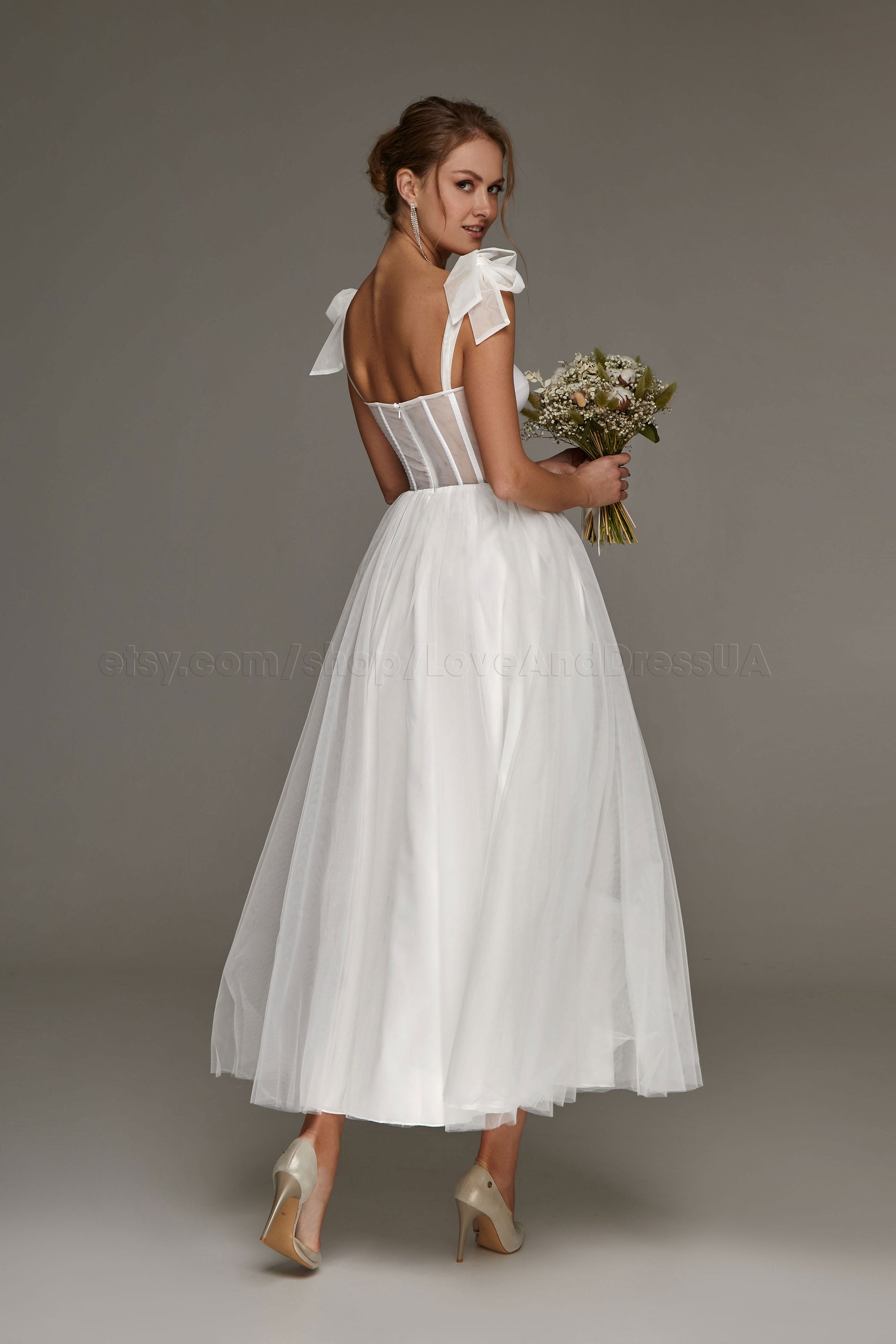 Short Wedding Dress Tea Length Wedding Dress Tulle Wedding - Etsy