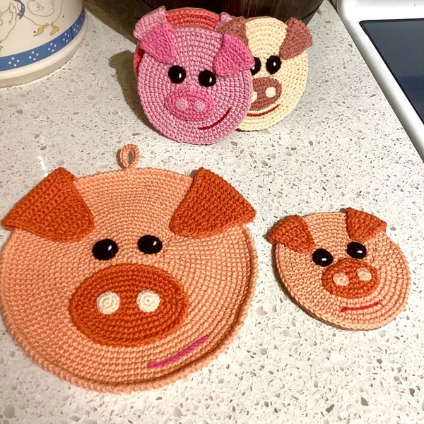 Crochet Pig Coasters - Etsy