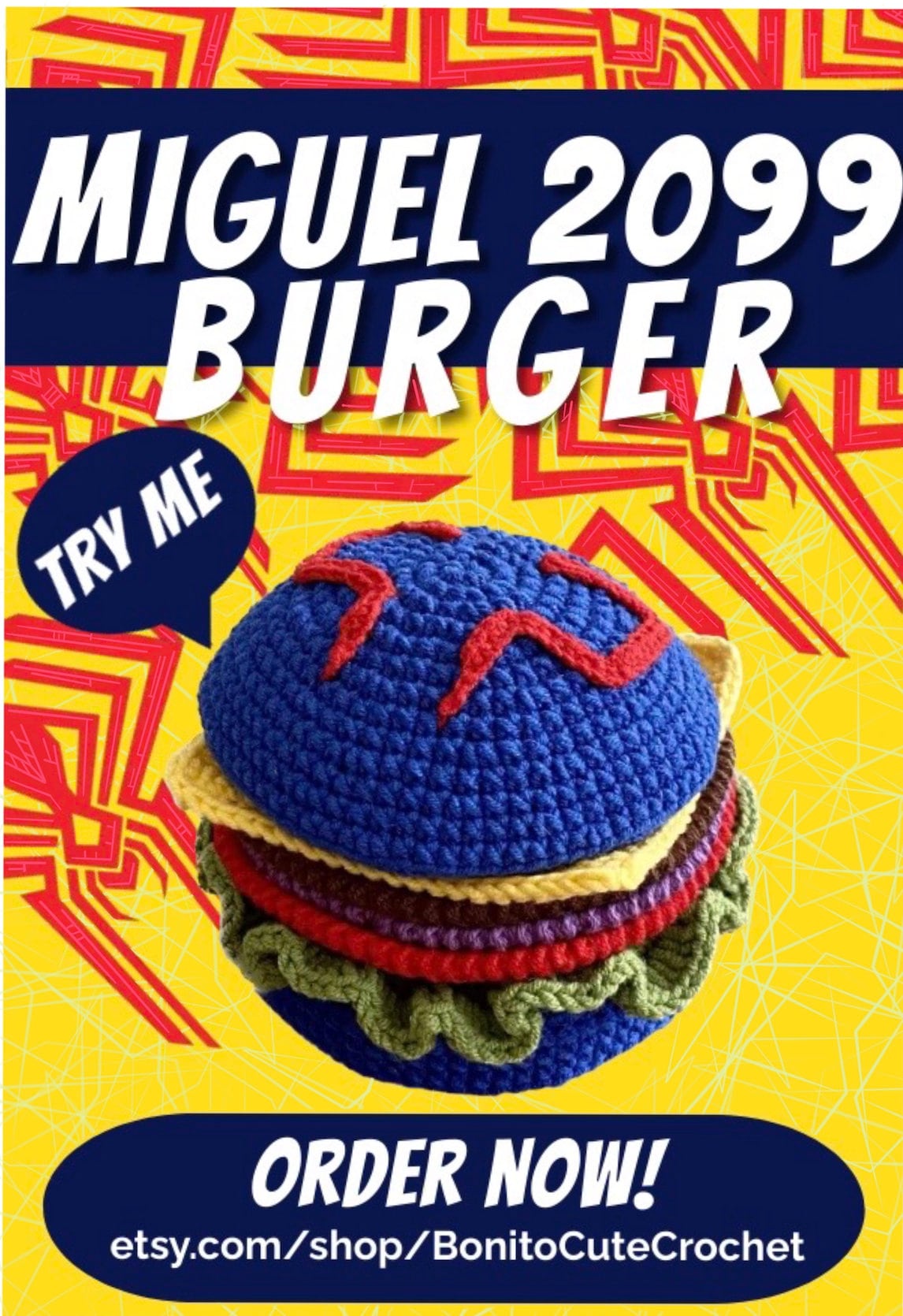 Spider-man 2099 Miguel O'hara Crochet Burger Coaster Set Astv - Etsy
