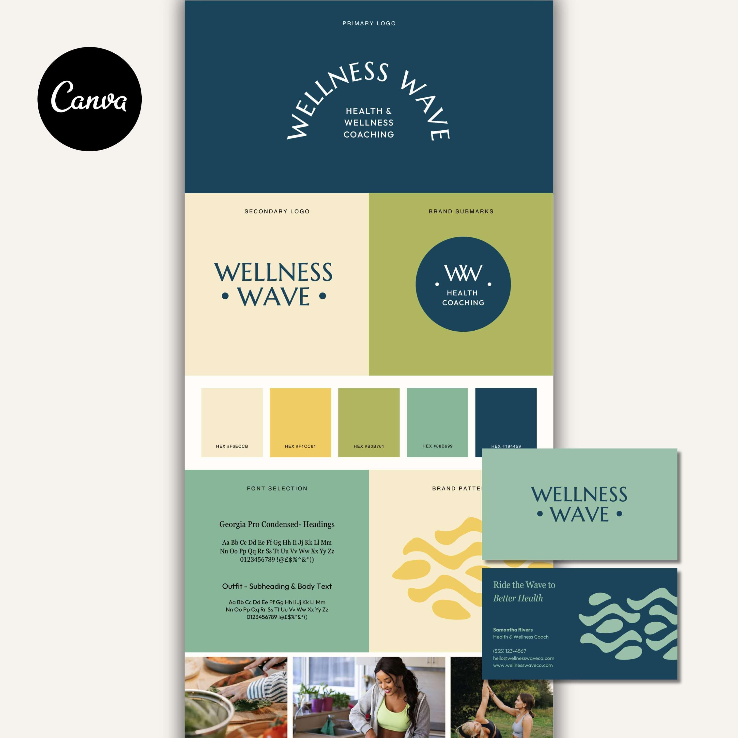 Wellness Canva Brand Kit: Editable Logos, Color Palettes, Business Card ...