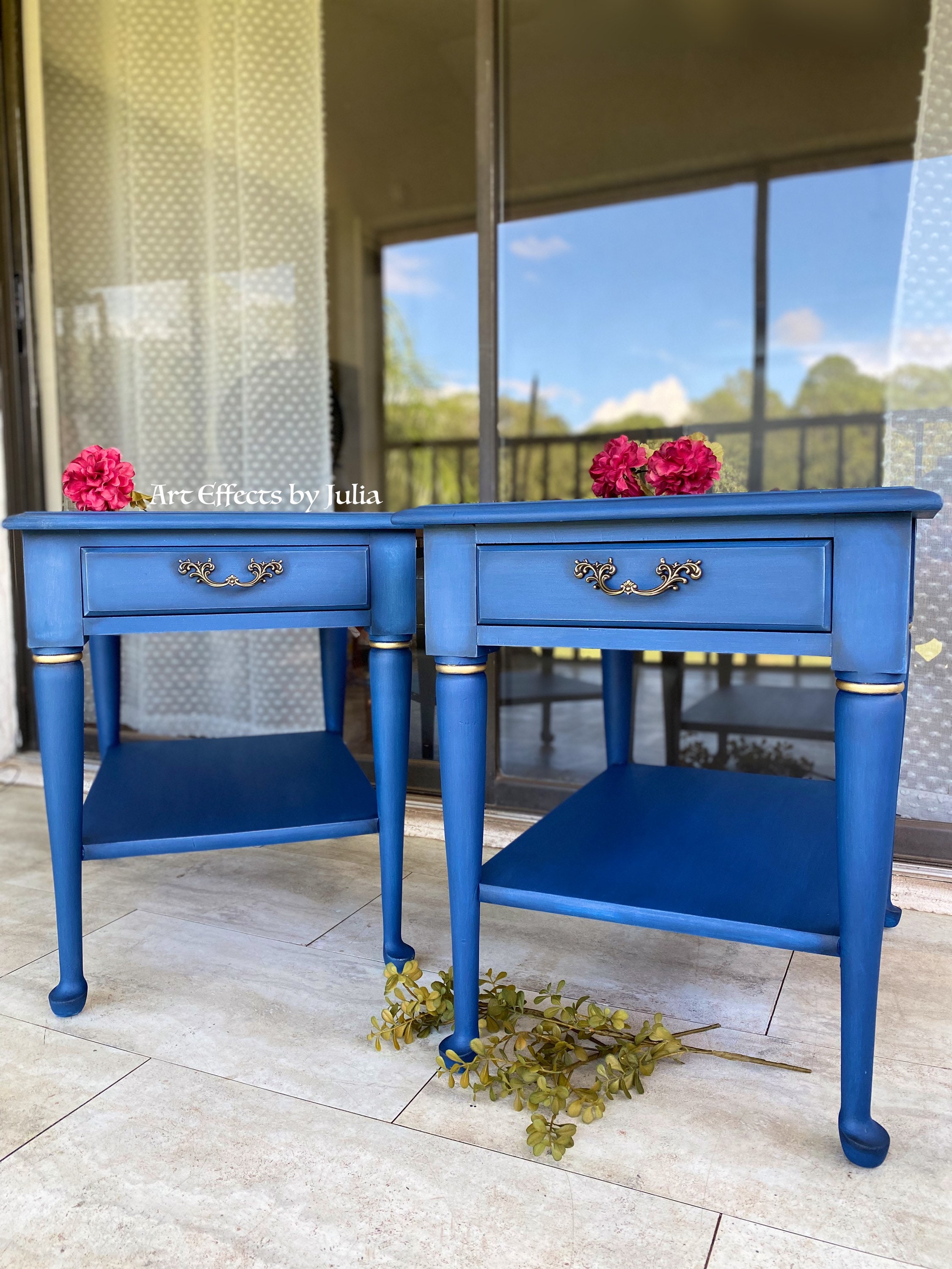 SOLD OUT End Tables, Side Tables, Bedside, Blue End Table, French ...