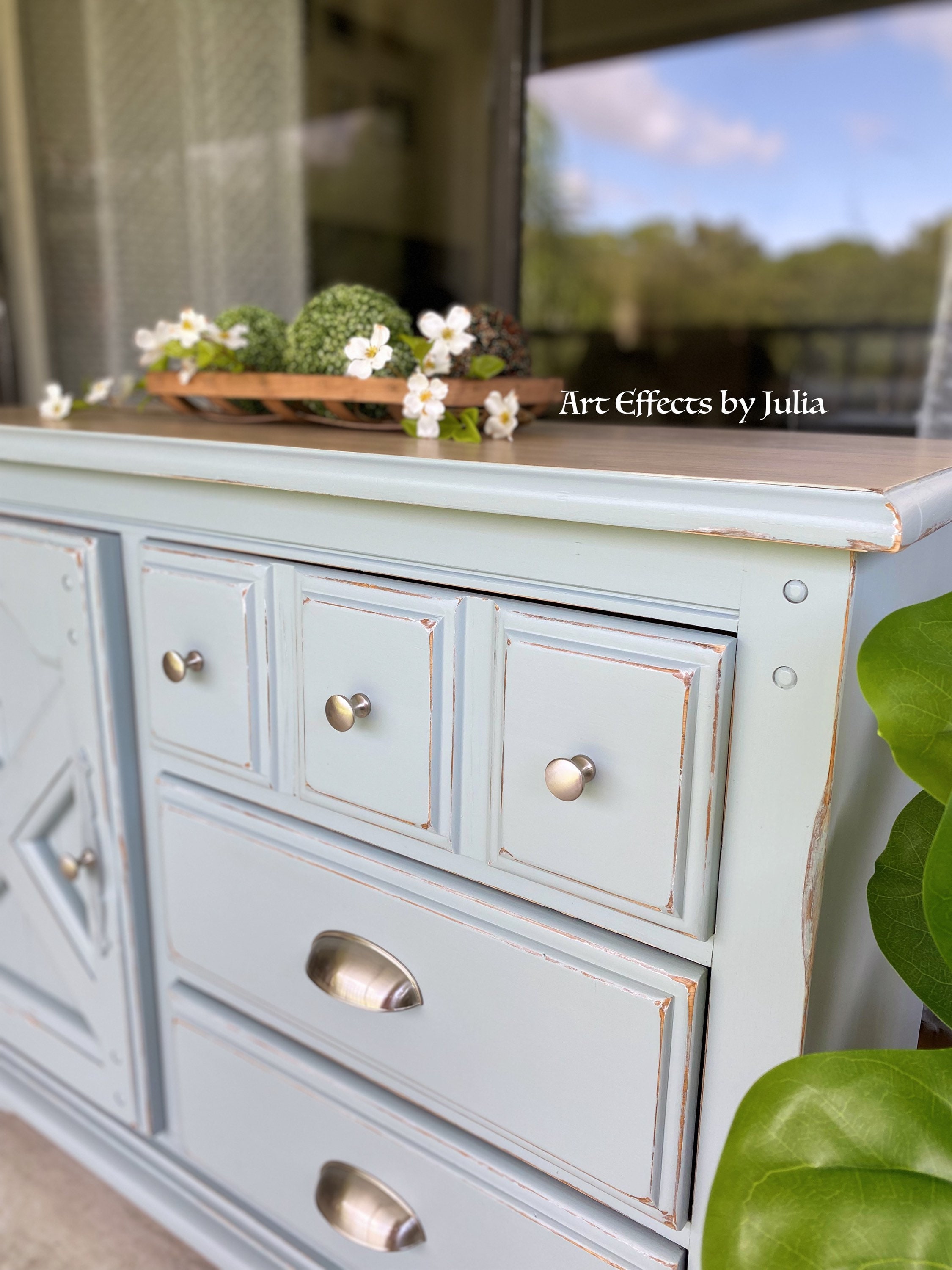 SOLD / SOLD Wood Buffet Table, Blue Buffet, Dining Server, Credenza ...