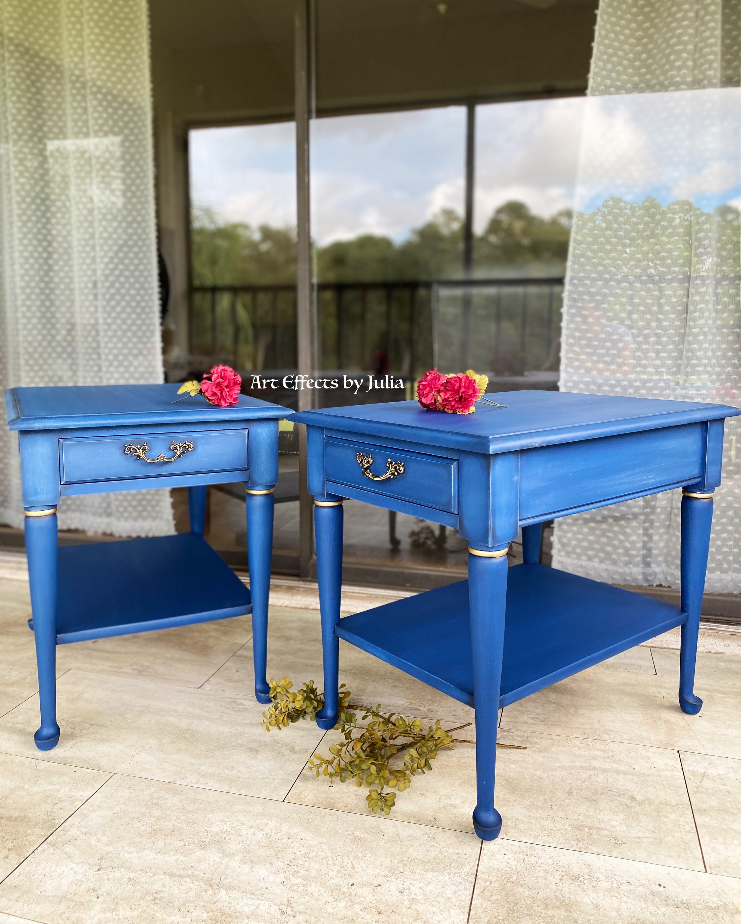 SOLD OUT End Tables, Side Tables, Bedside, Blue End Table, French ...