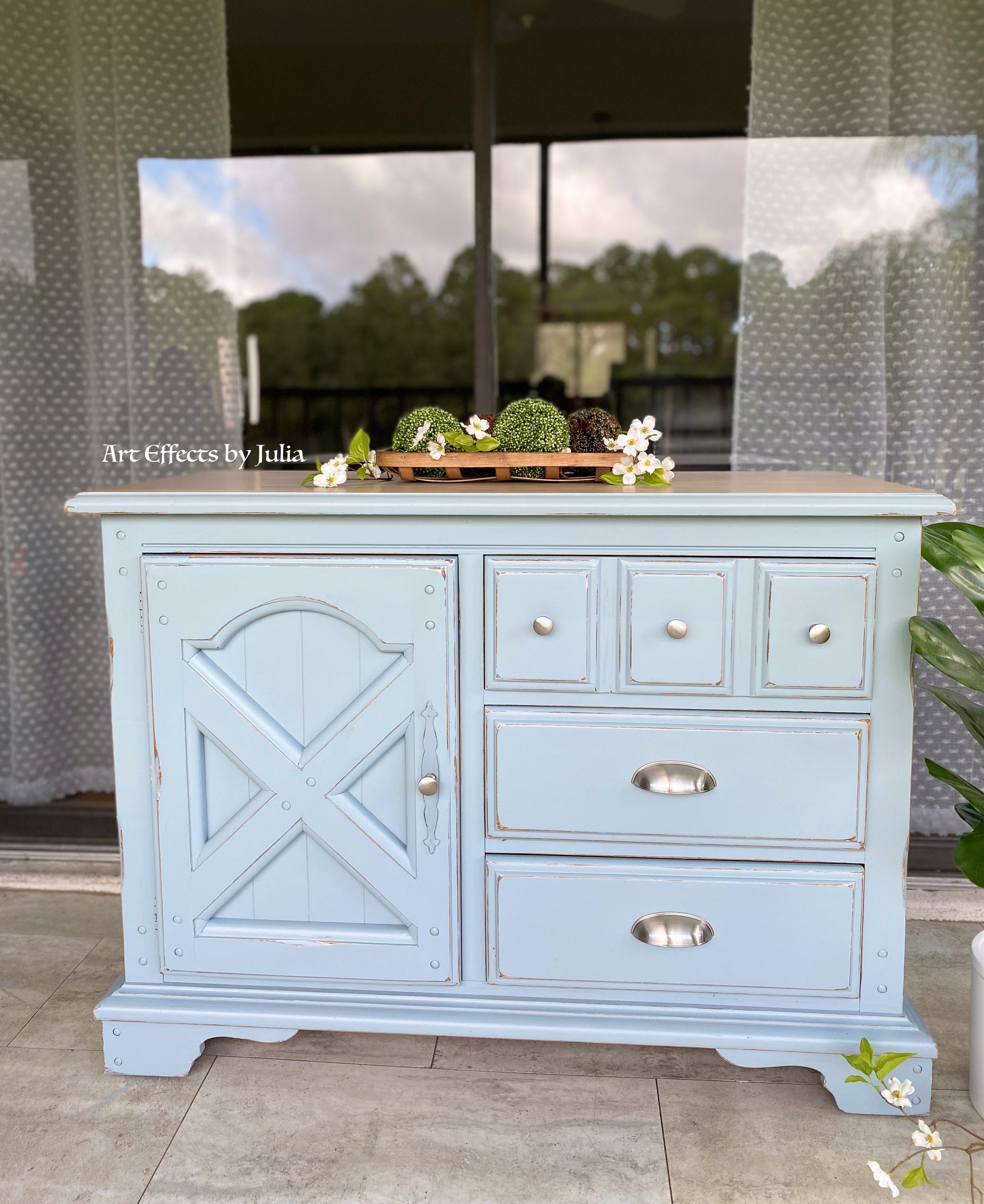 SOLD / SOLD Wood Buffet Table, Blue Buffet, Dining Server, Credenza ...