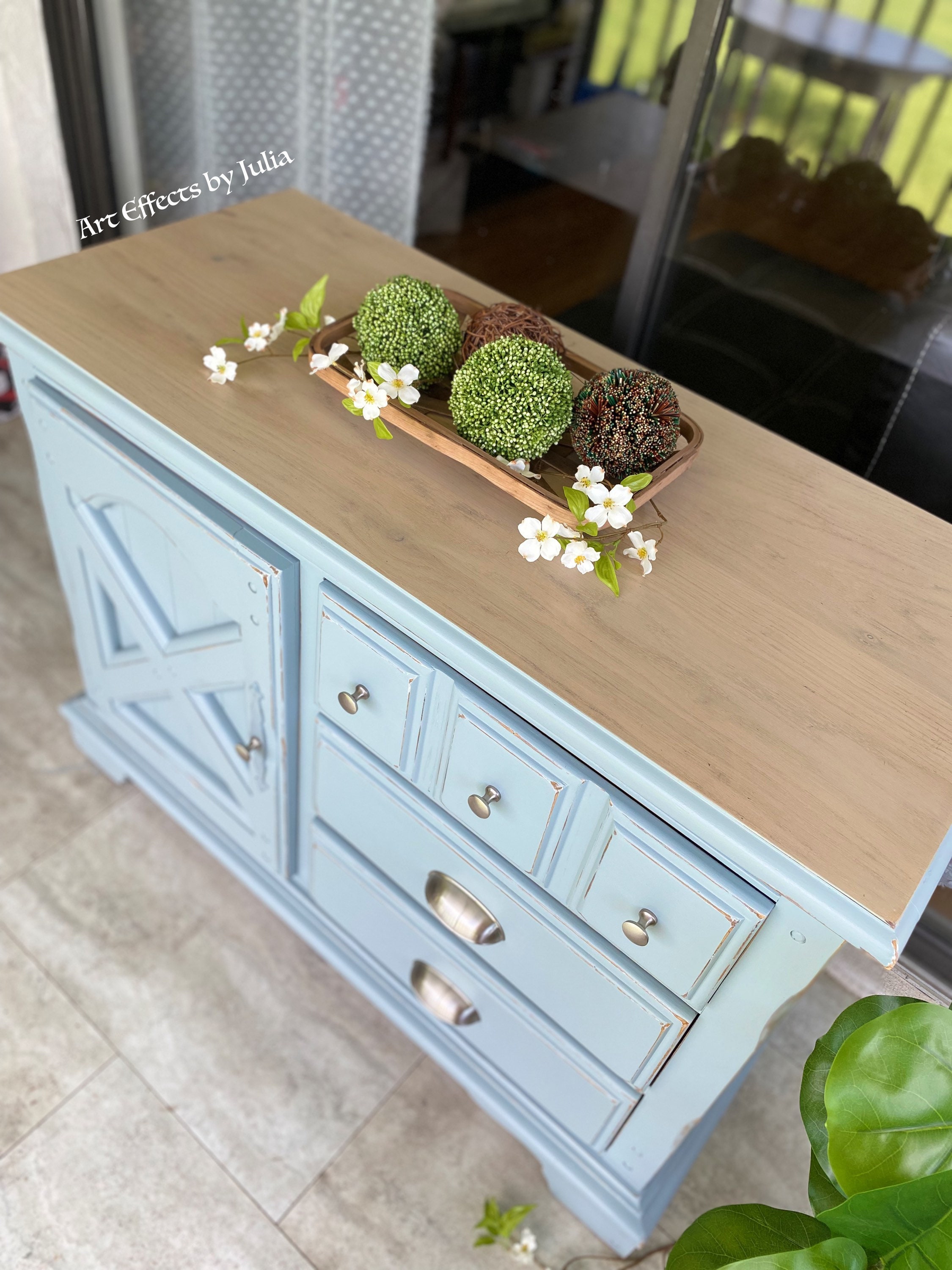 SOLD / SOLD Wood Buffet Table, Blue Buffet, Dining Server, Credenza ...