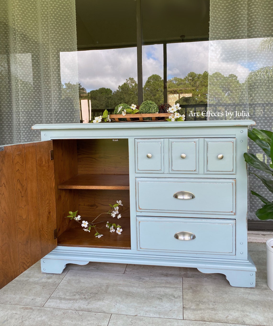 SOLD / SOLD Wood Buffet Table, Blue Buffet, Dining Server, Credenza ...