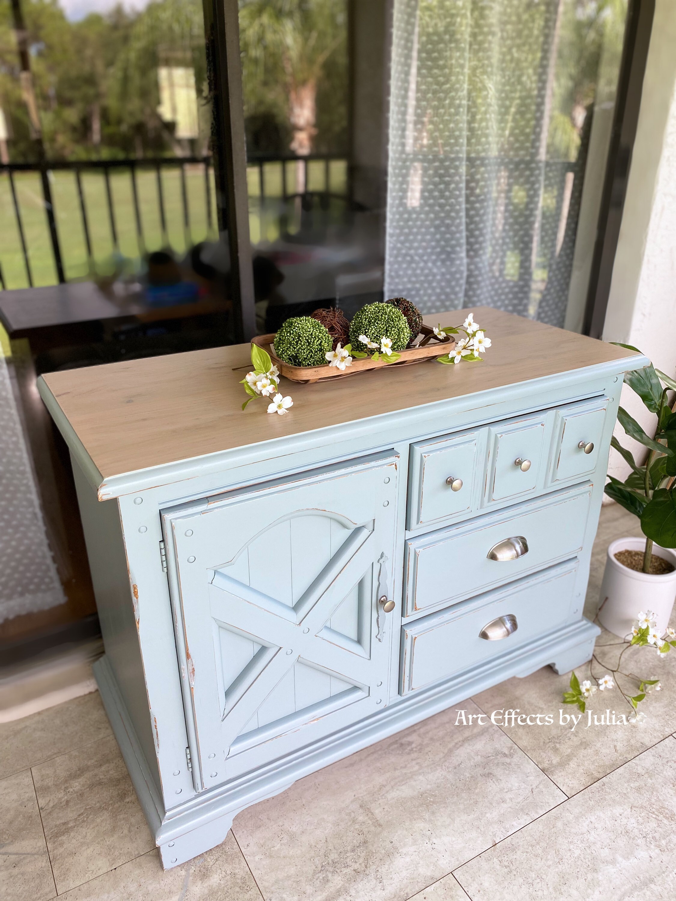SOLD / SOLD Wood Buffet Table, Blue Buffet, Dining Server, Credenza ...