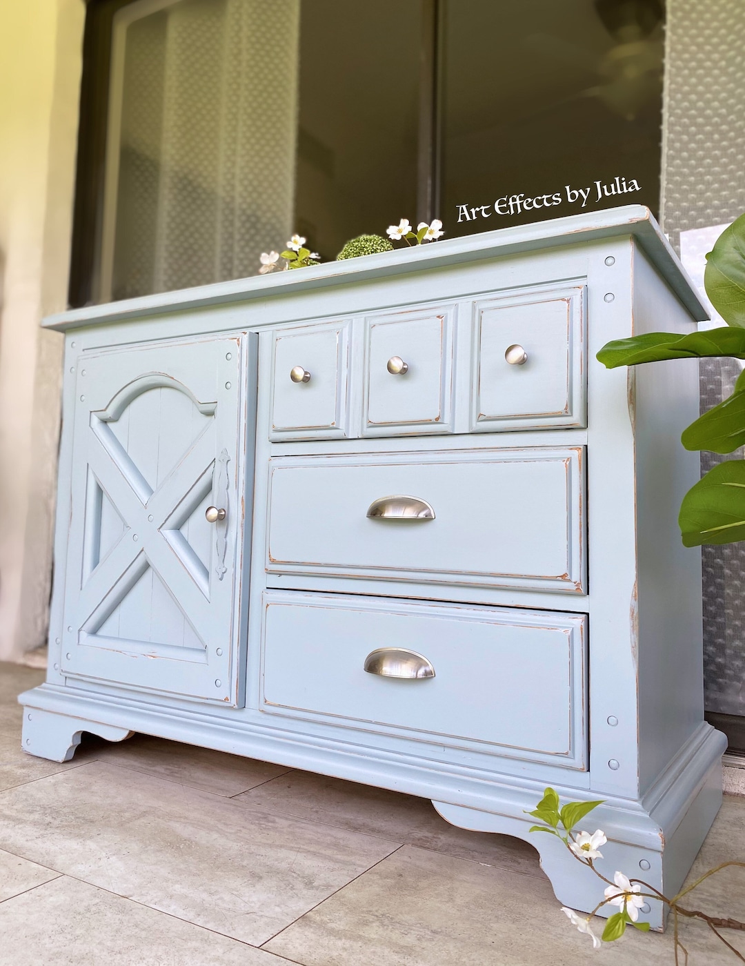 SOLD / SOLD Wood Buffet Table, Blue Buffet, Dining Server, Credenza ...