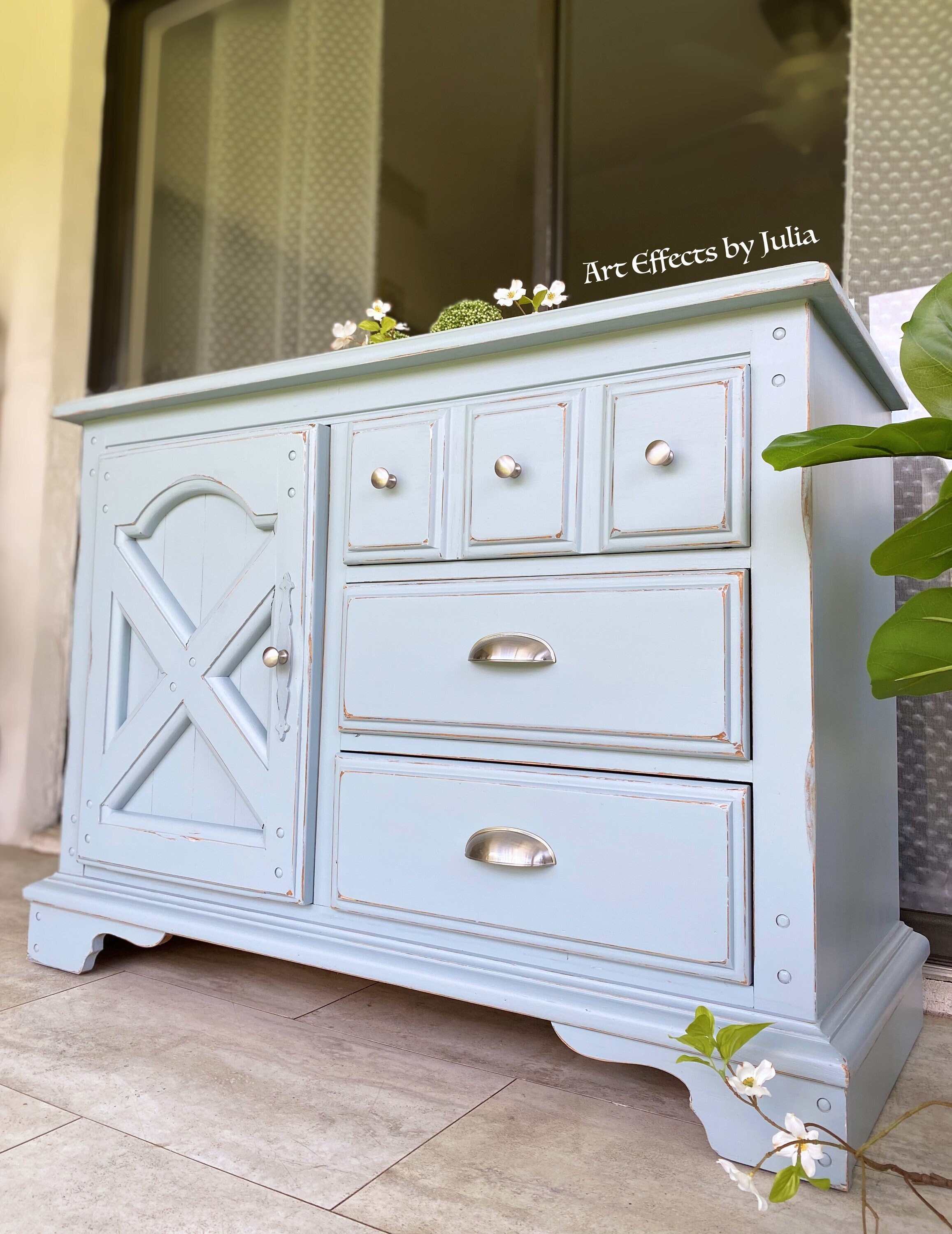 SOLD / SOLD Wood Buffet Table, Blue Buffet, Dining Server, Credenza ...