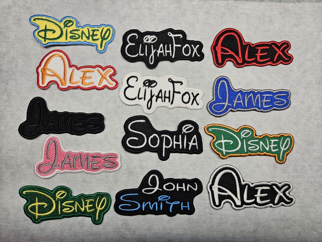 PERSONALISED DISNEY Name Tag Logo TEXT Badge Patch Around 5 X 10 Cm Sew ...