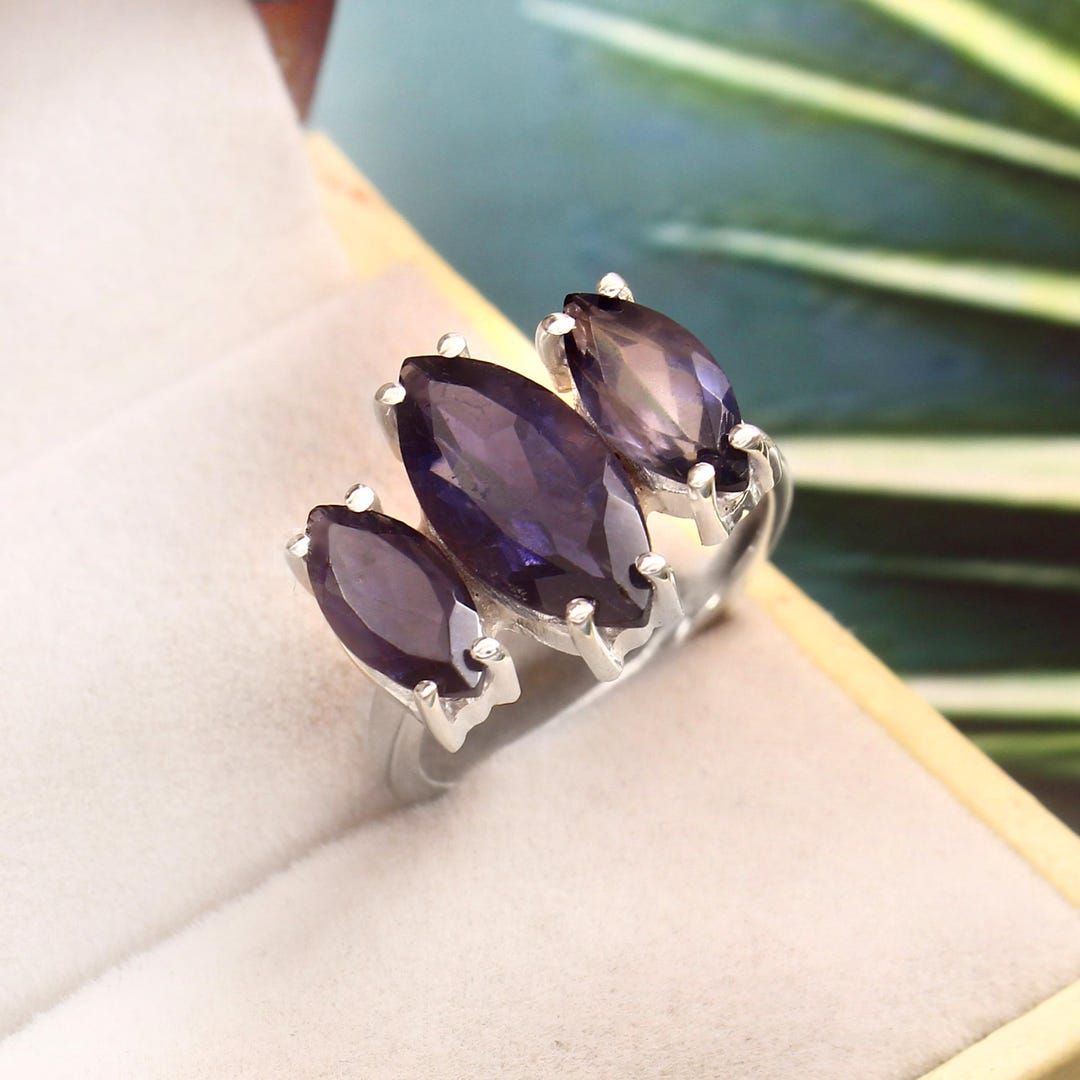 Iolite Marquise Ring/ Natural Iolite Ring/ Iolite 925 Silver Ring/ Blue ...