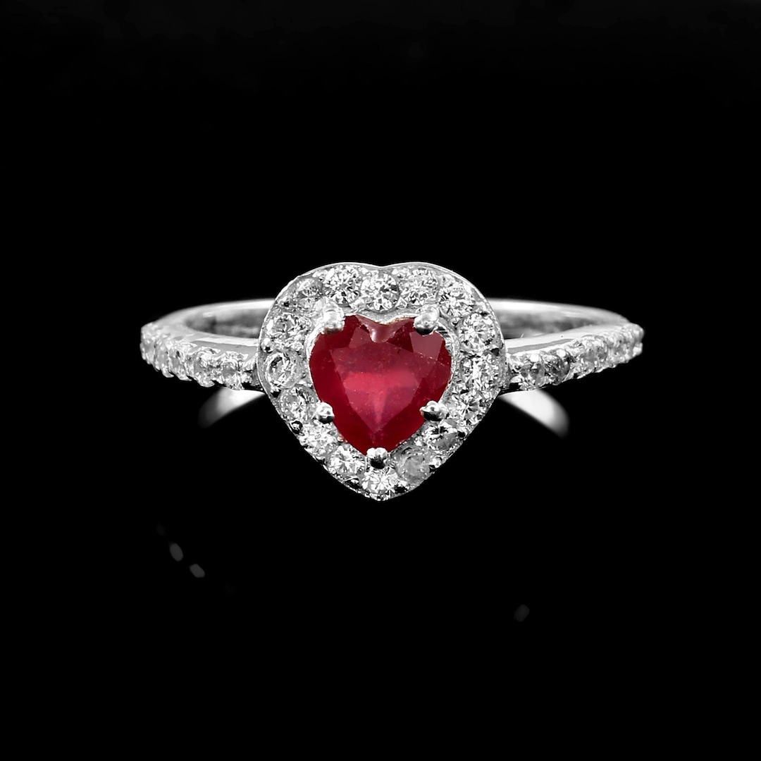 Heart Shaped Ruby Ring: Sterling Silver July Birthstone Ring - Etsy
