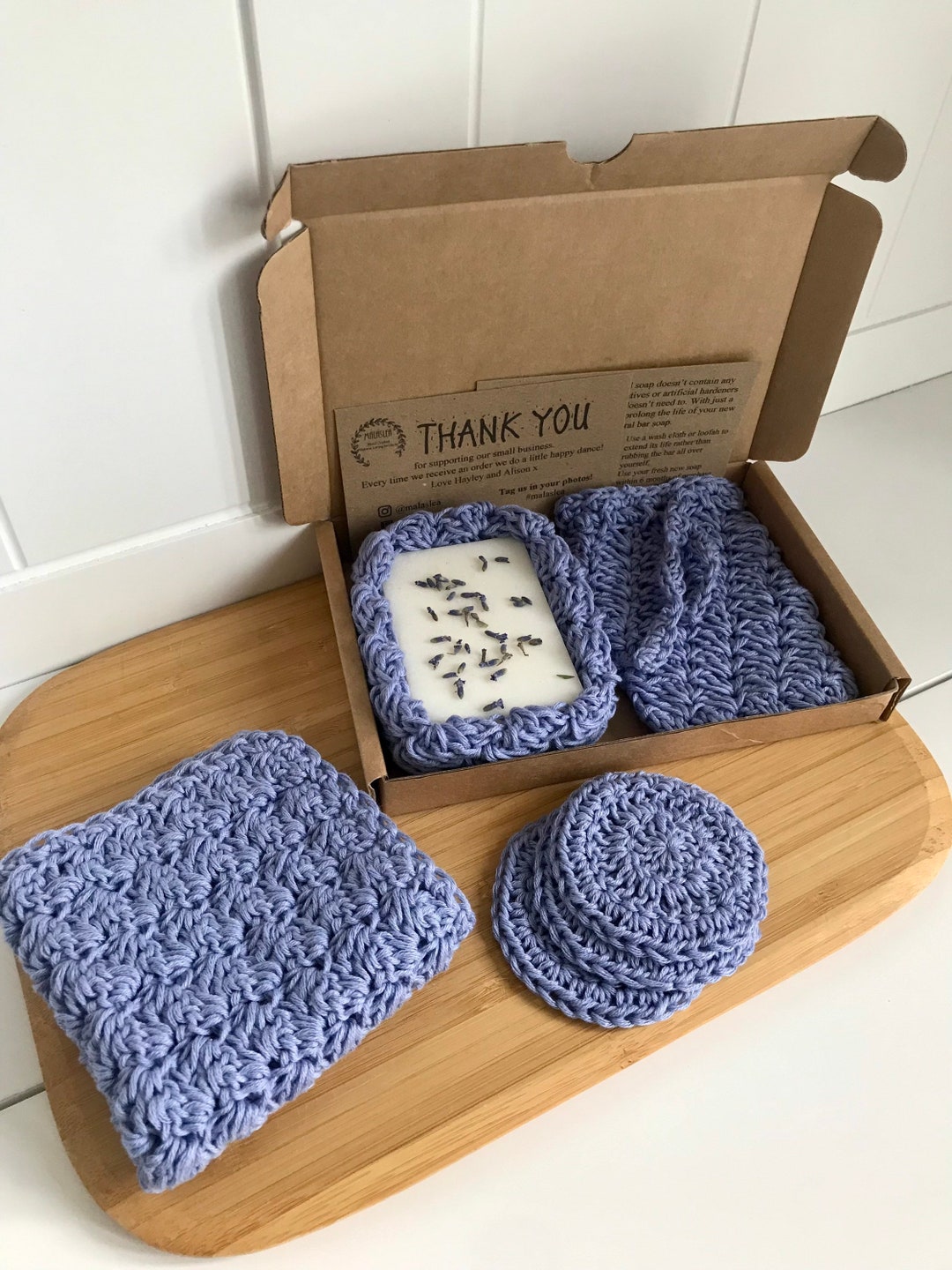Lavender Soap Gift Set: Handmade Cotton Wash Cloth, Soap Saver ...