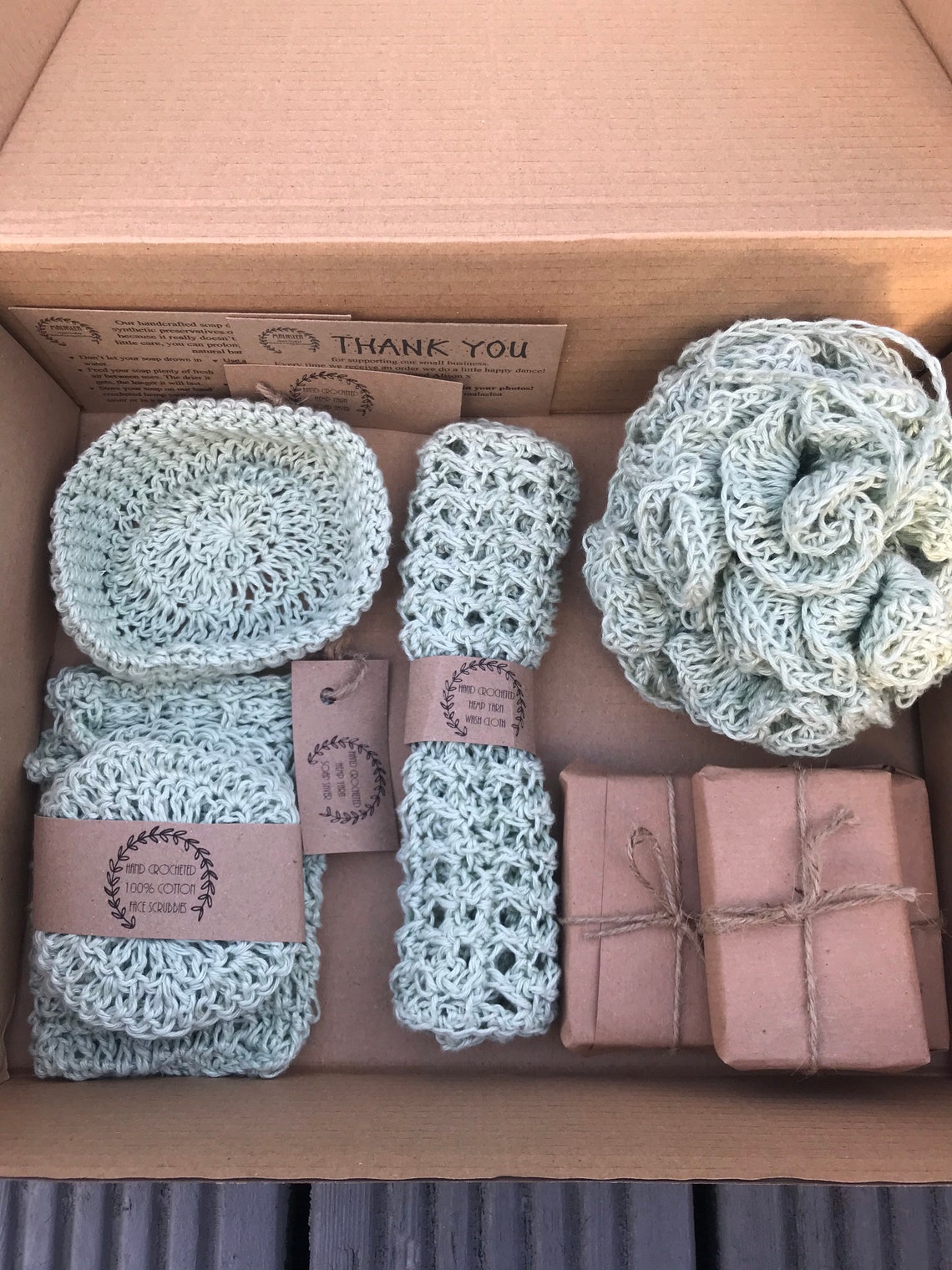 Hand Crocheted Bath Gift Set Natural Soaps, Plastic Free, Eco Friendly ...