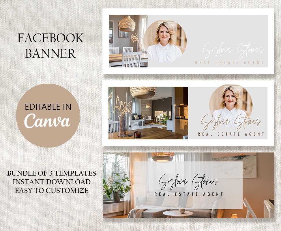 Realtor Facebook Cover Template Editable in Canva, Real Estate Agent ...
