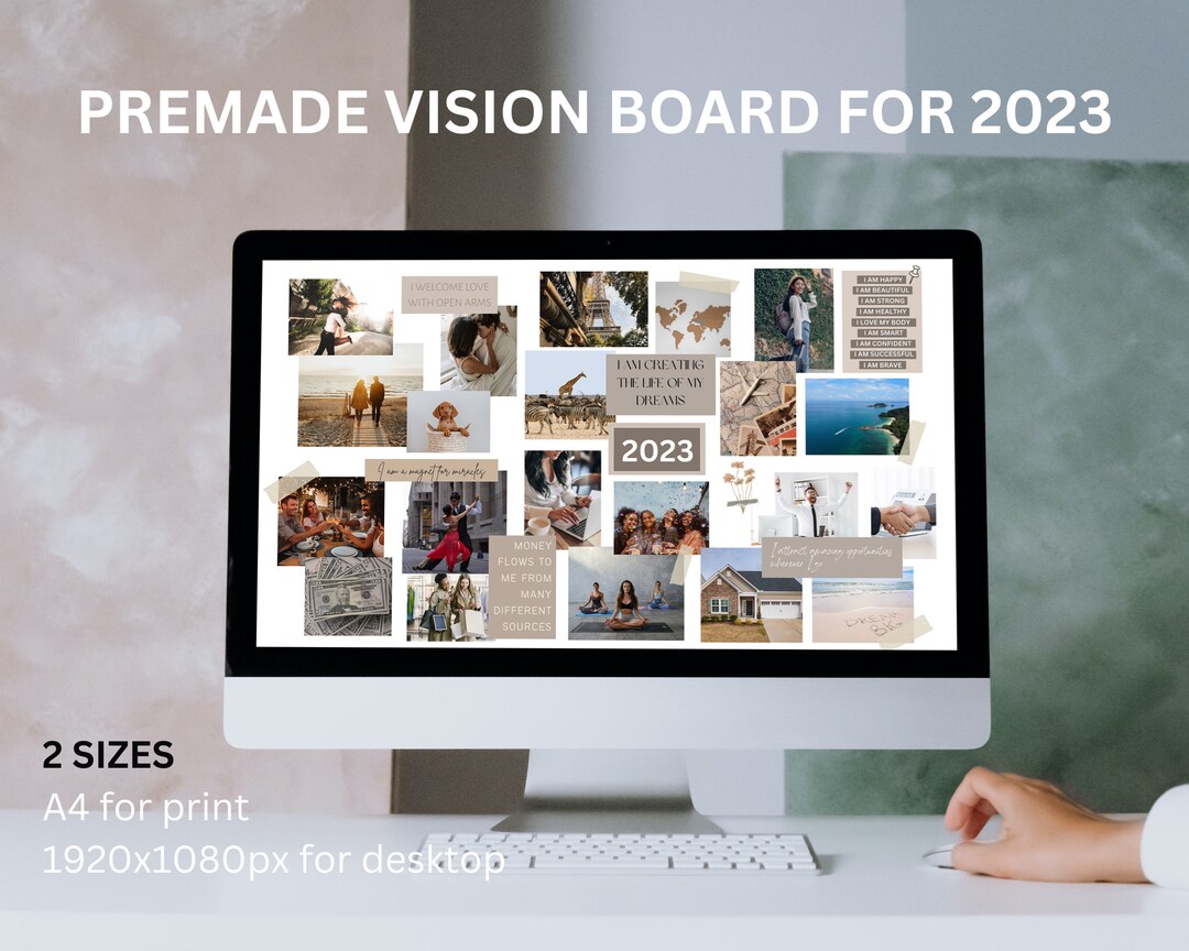 Premade Vision Board for 2023, Easy to Edit Canva Template, Digital DIY ...
