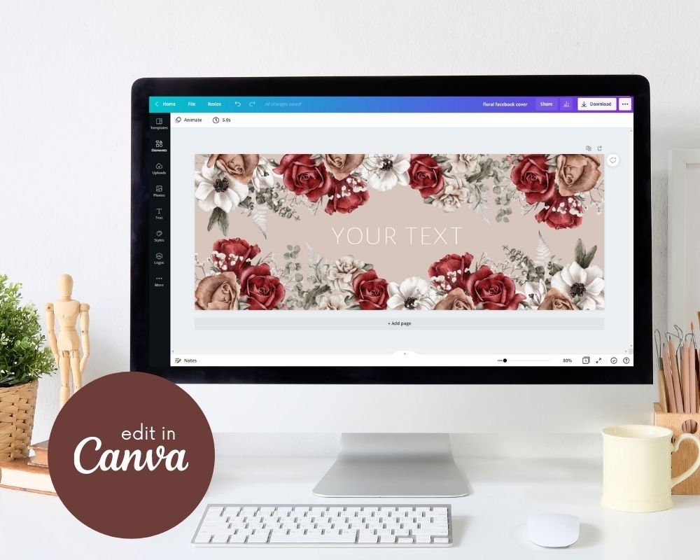 Facebook Cover Template, Floral DIY Facebook Banner, Watercolor Flowers ...
