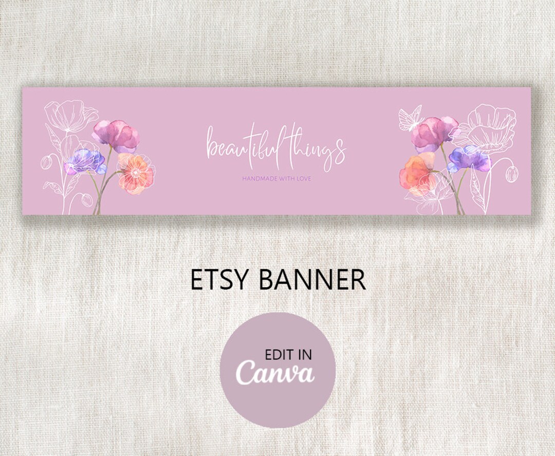 Pink Floral Etsy Banner Template Editable in Canva, Pink Spring Design ...