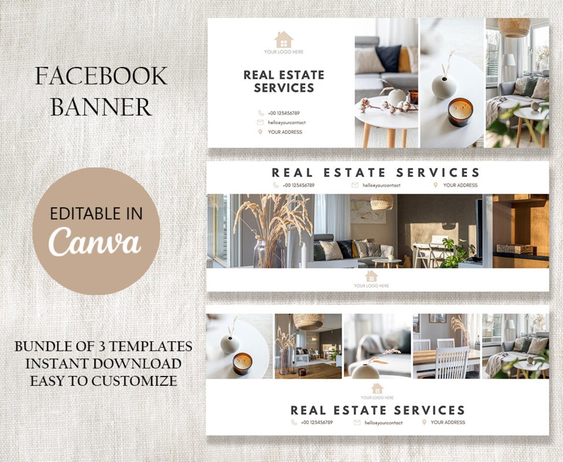 Realtor Facebook Cover Template Editable in Canva, Real Estate Agent ...