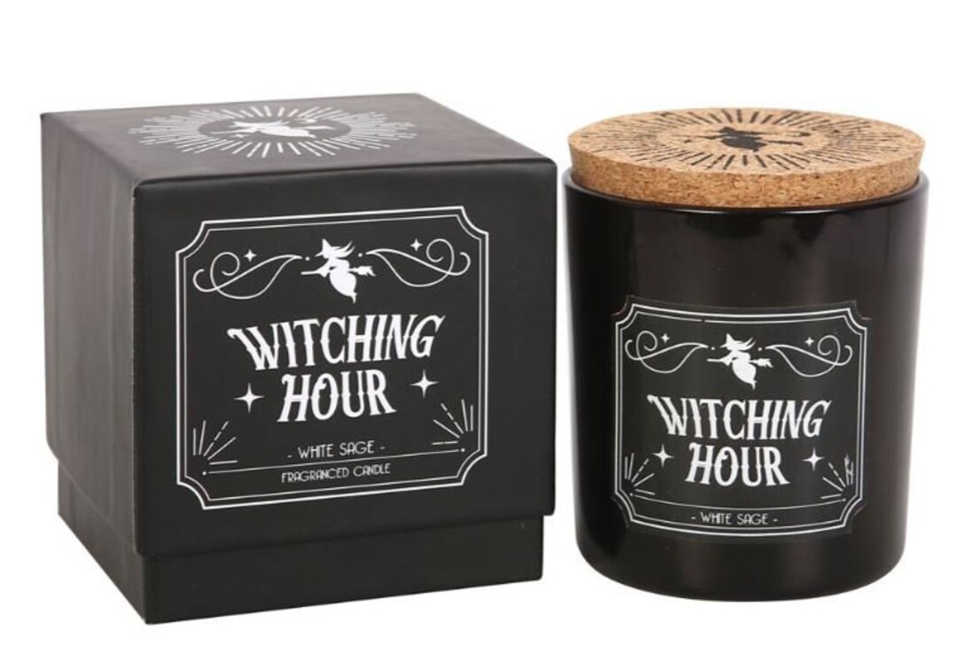 Witching Hour White Sage Glass Black and White Candle, Midnight Ritual ...