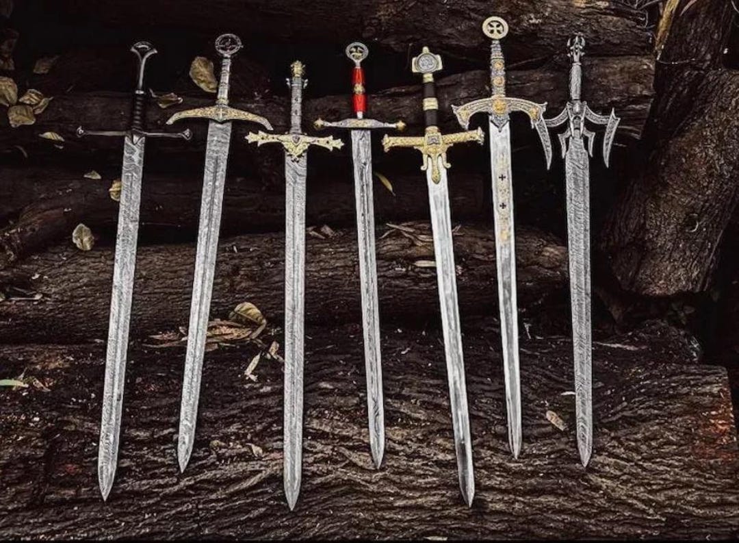 Real Medieval Viking Damascus Steel Handmade Sword With Leather ...