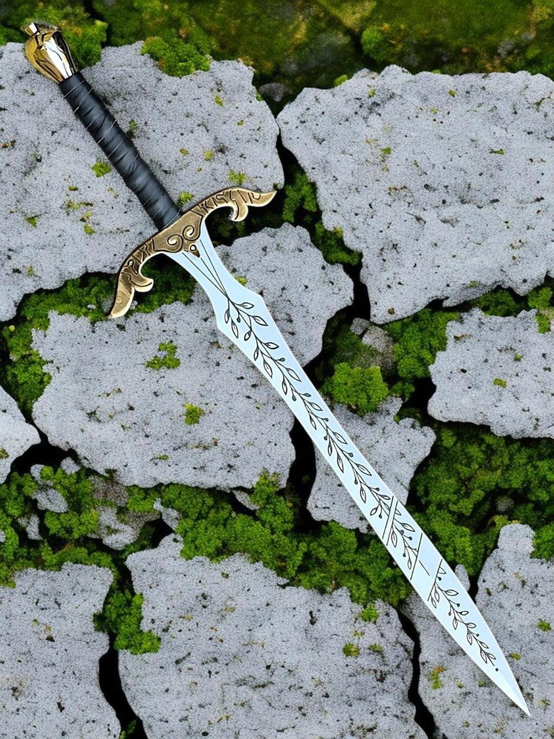 Hand Forged Fantasy Sword With Sheath | Vine Engraved Collectible Decor ...