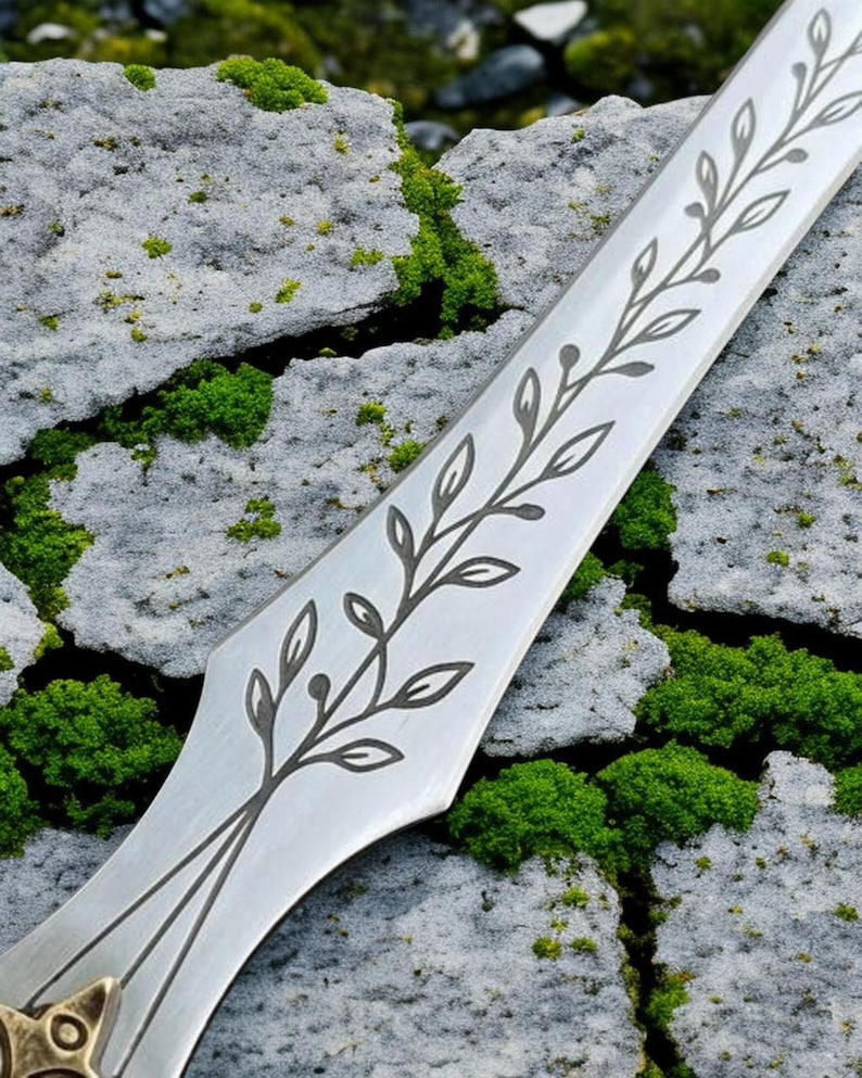 Hand Forged Fantasy Sword With Sheath | Vine Engraved Collectible Decor ...