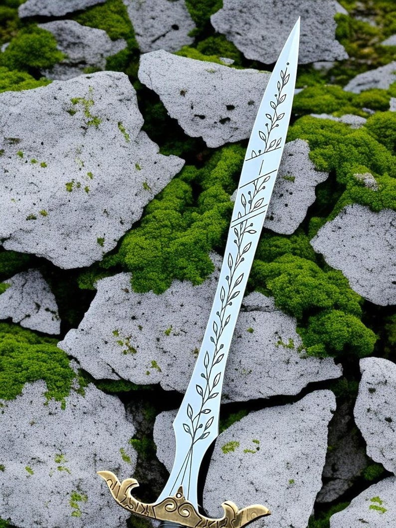 Hand Forged Fantasy Sword With Sheath | Vine Engraved Collectible Decor ...