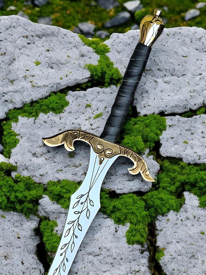 Hand Forged Fantasy Sword With Sheath | Vine Engraved Collectible Decor ...