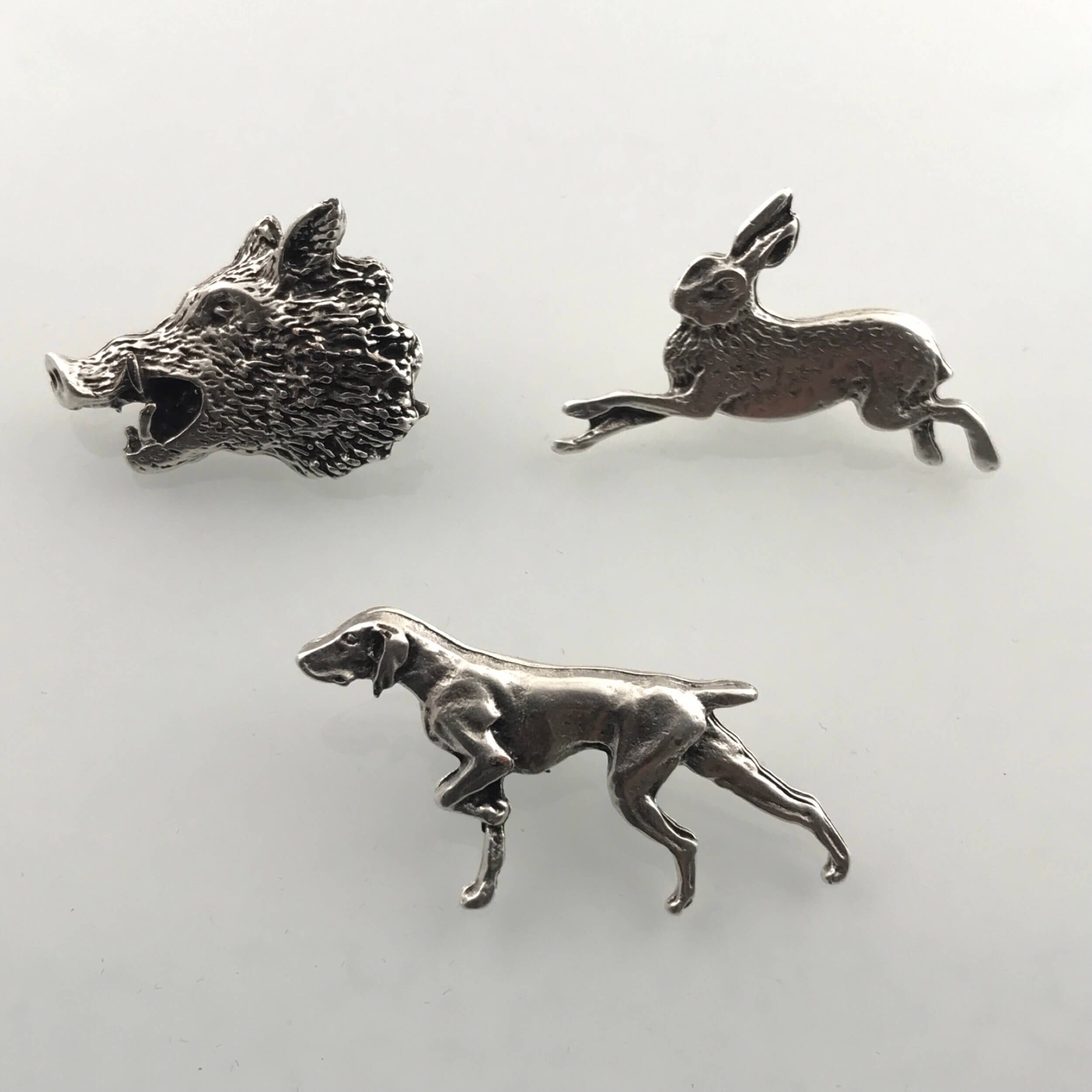 Hunter’s Lapel Brooch Pin Badge Hare Boar Dog Silver Antique Tone - Etsy