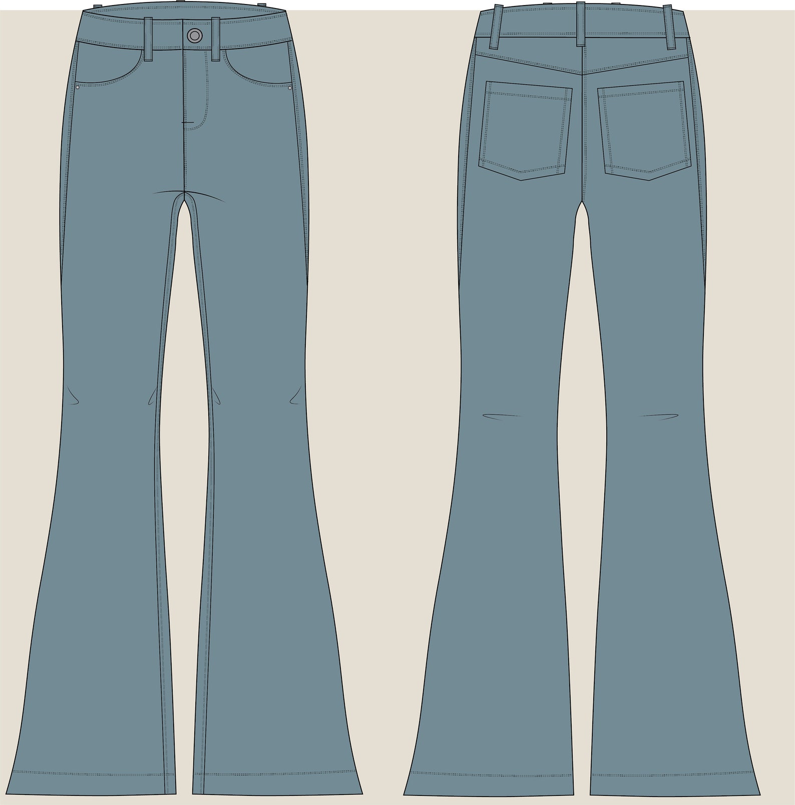 Flared Jeans Technical Drawing - Etsy
