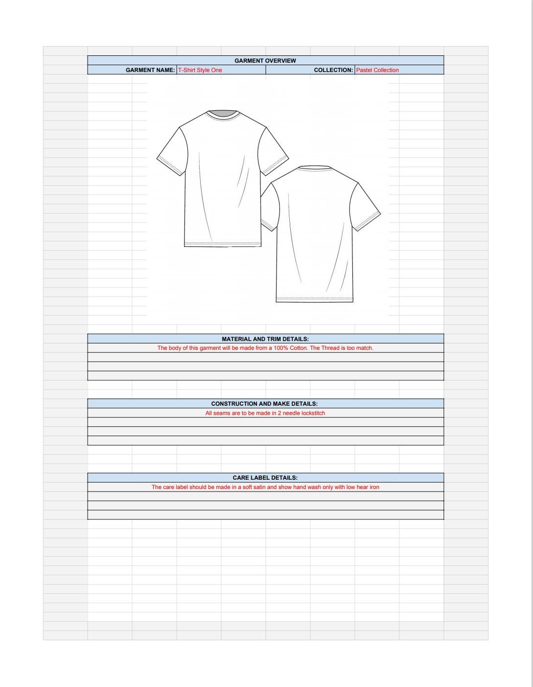 Excel Tech Pack Template - Fashion Template - Etsy