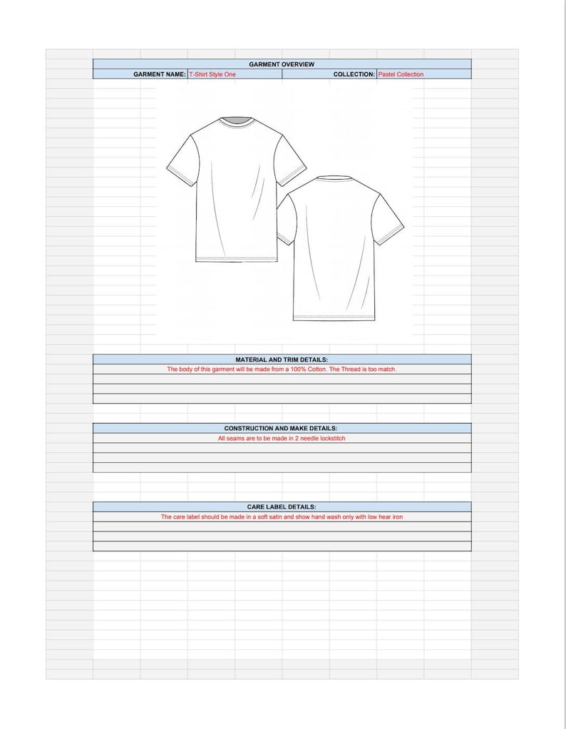 Custom Excel Tech Pack - Detailed Tech Pack With Custom Technical ...