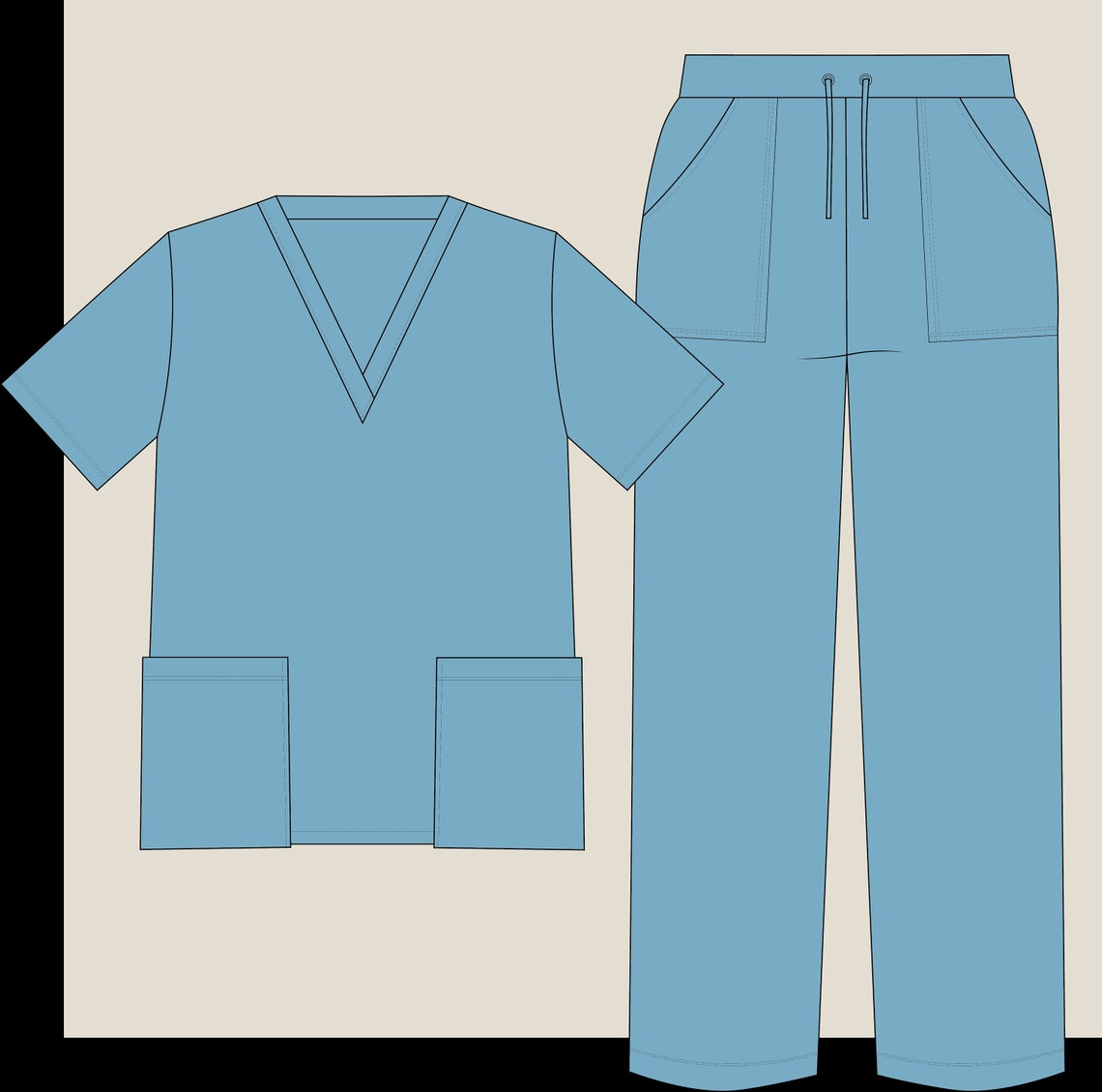 Medical Scrubs Technical Drawing - Fashion Flat - Etsy