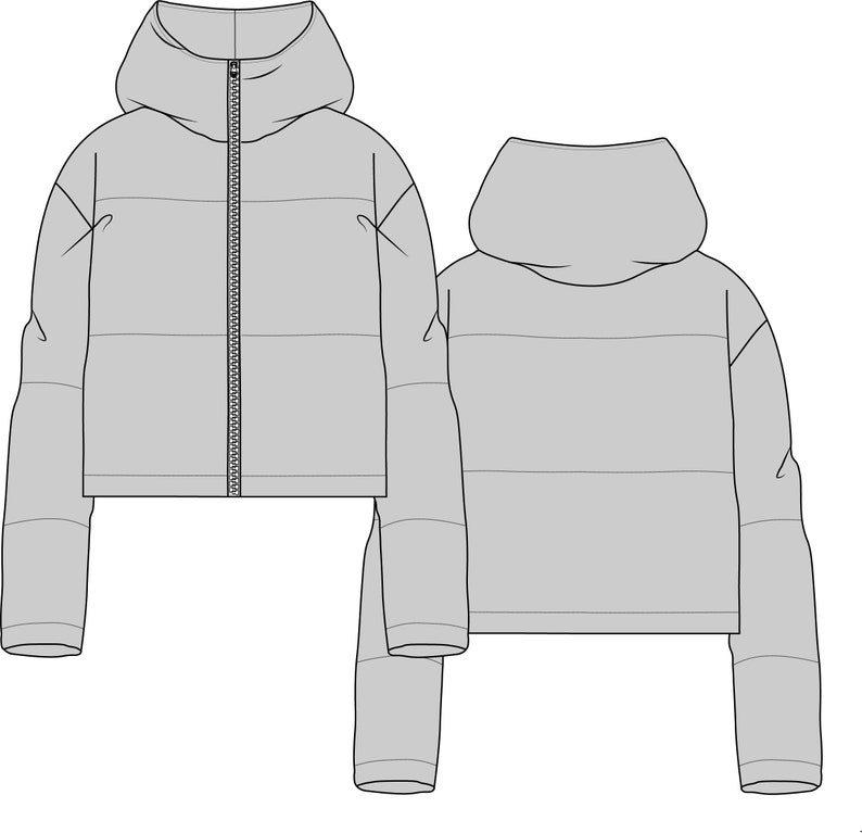 Puffer Jacket Fashion Flat - Technical Drawing Download - Etsy Canada