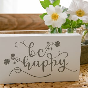 Holzschild ''Be Happy'', Holzaufsteller, Holzdeko, Schild mit Motiv ...