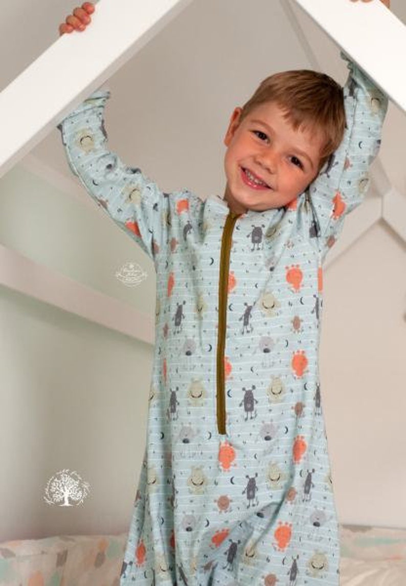 Reststück: Baumwolljersey Druck kleine freundliche Monster, mint mit ...