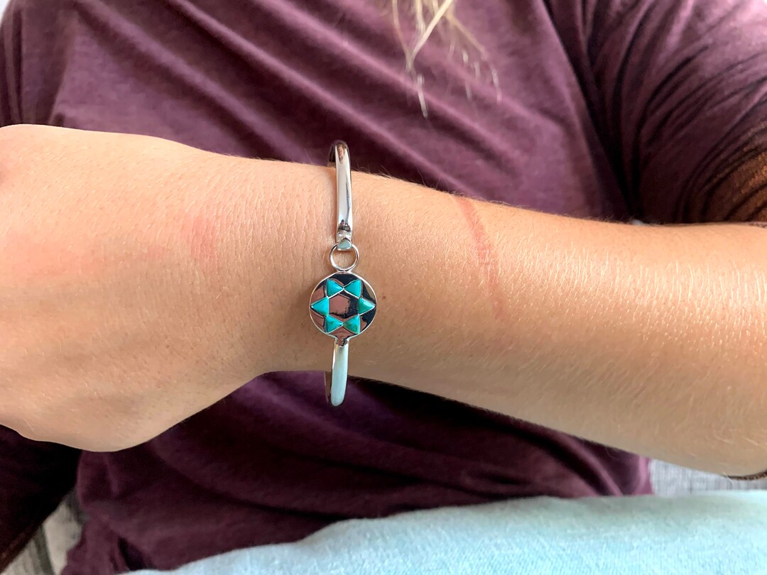 Star of David Silver Bracelet, Turquoise Stone Bracelet, Silver Bangel ...