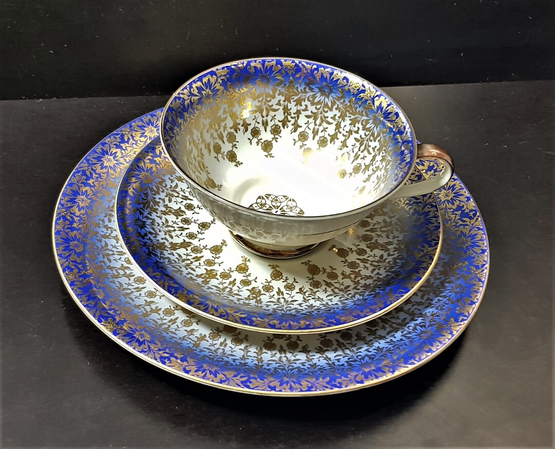 Vintage Blue Tea Trio Set Bavaria Porcelain Gilt Germany - Etsy