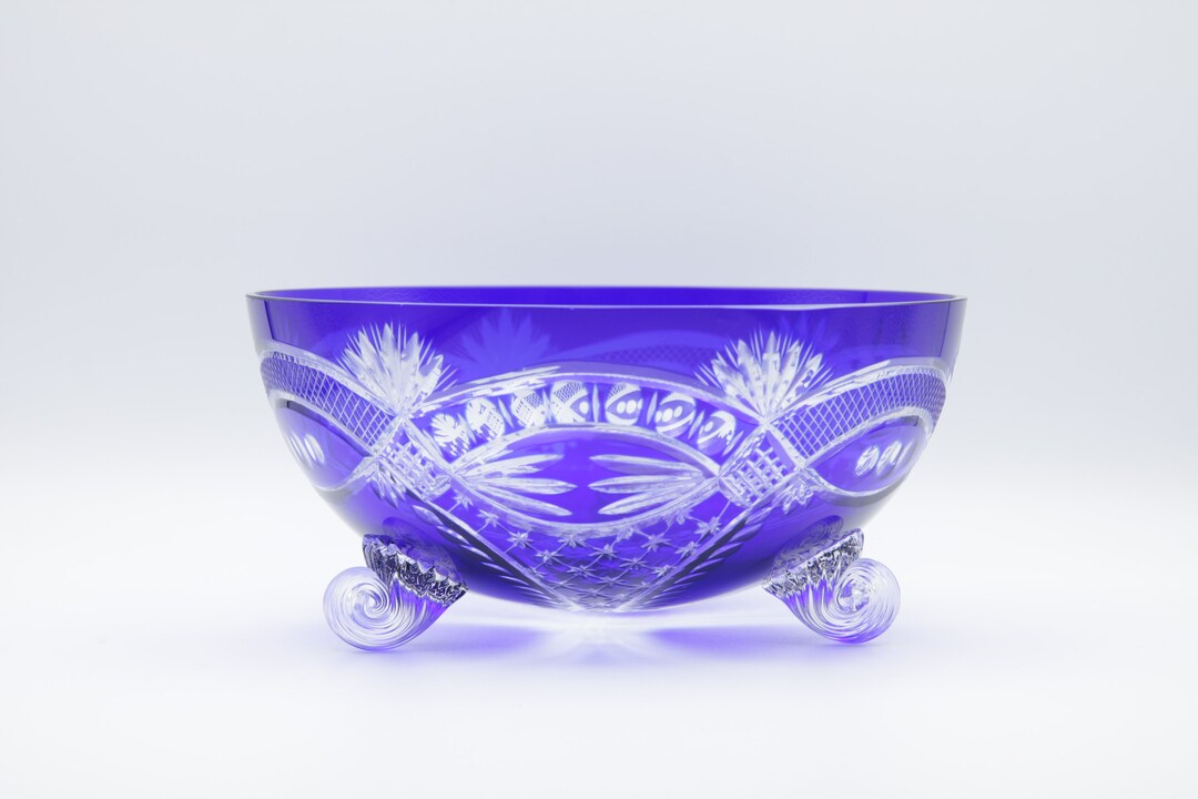 Vintage Crystal Blue Candy Bowlcut to Clear Colored Glass - Etsy