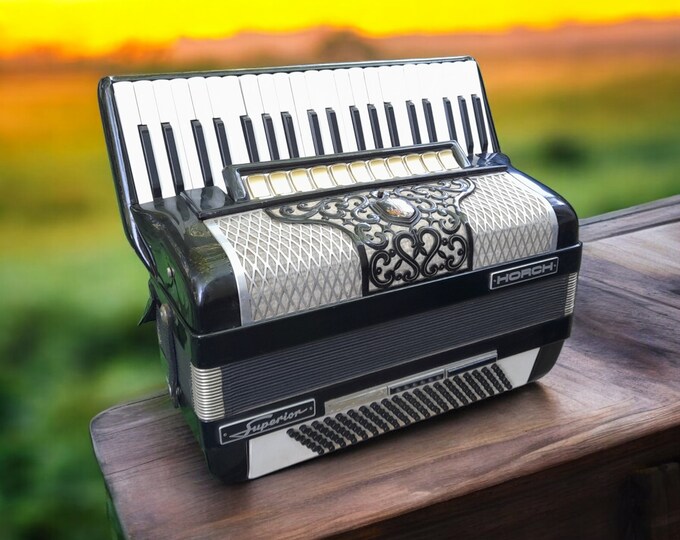 German Weltmeister Accordion, 96 Bass, 5+3 Registers, 3 Voices, Red Accordion, Musical ...