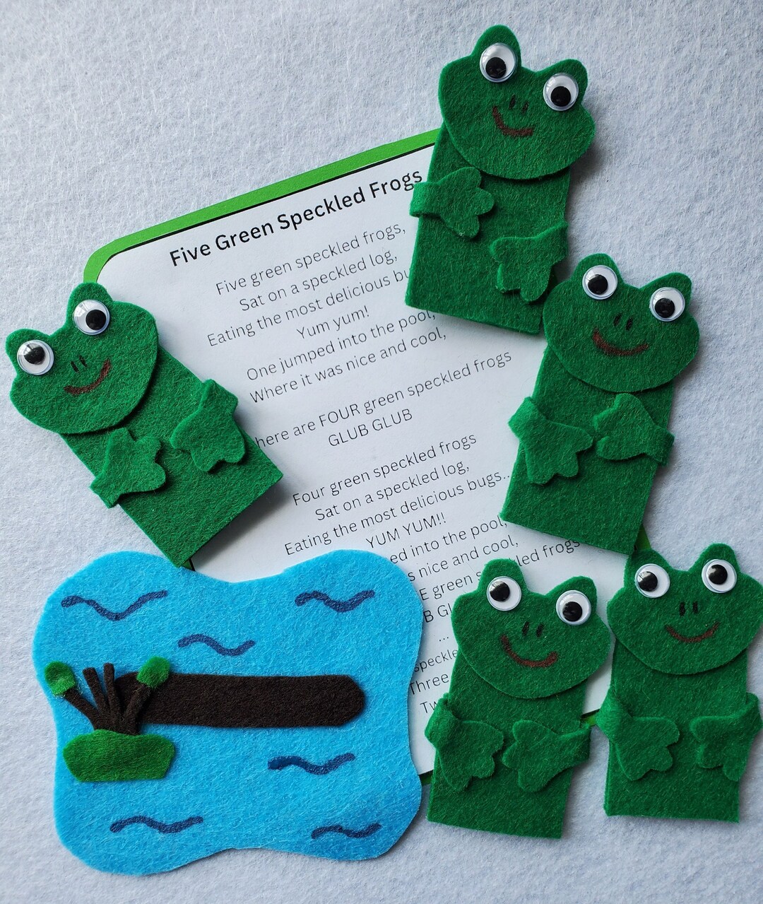 Five Green Speckled Frogs/finger Puppets Set/felt Puppets - Etsy