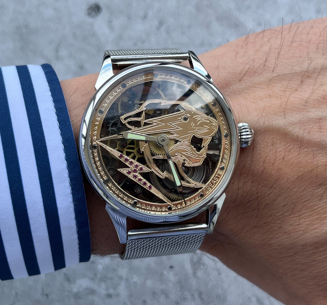 Rare Vintage Skeleton Watch Custom Molnija Steampunk Watch Mechanical ...