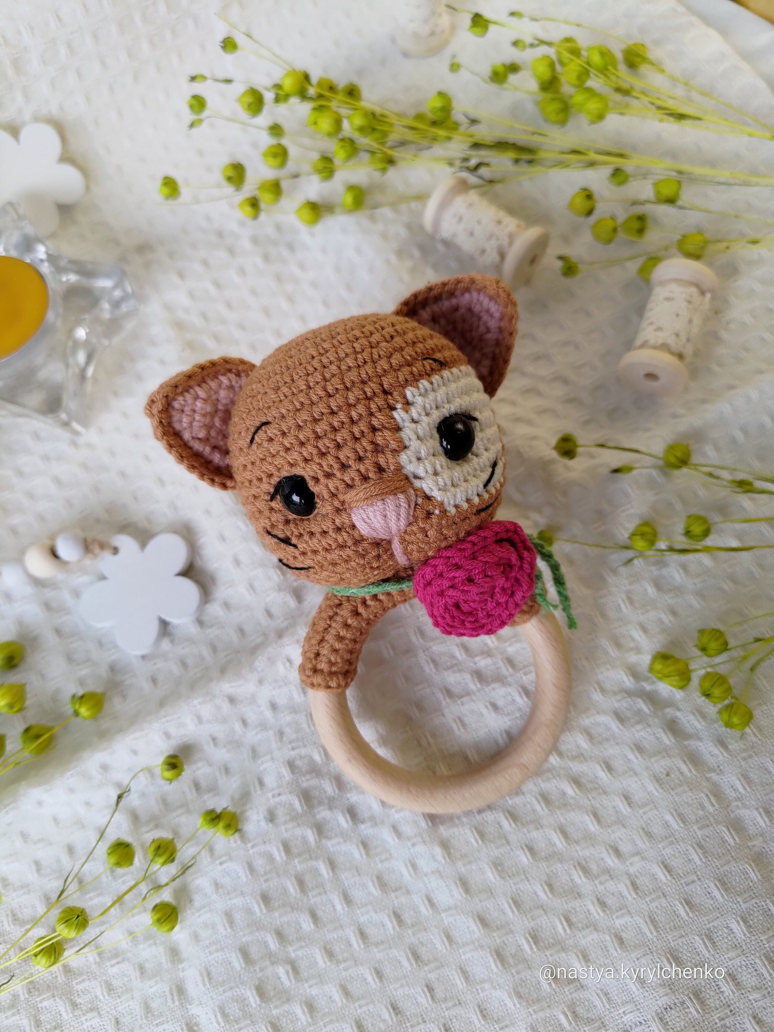Crochet Kitten Girl Rattle, Newborn Baby Toy, Rattle for Baby, Gift for ...