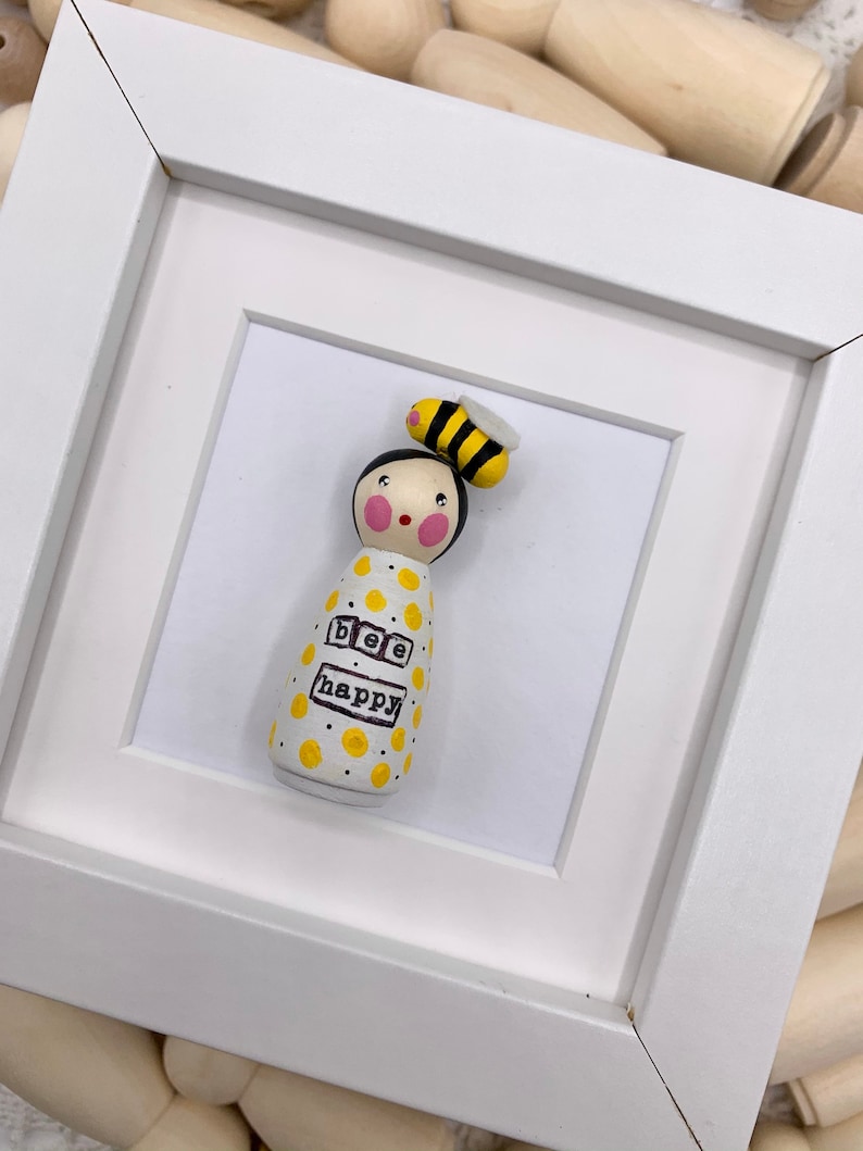 Bee Happy Peg Doll: Handmade Bumble Bee Gift, Desk Decor - Etsy