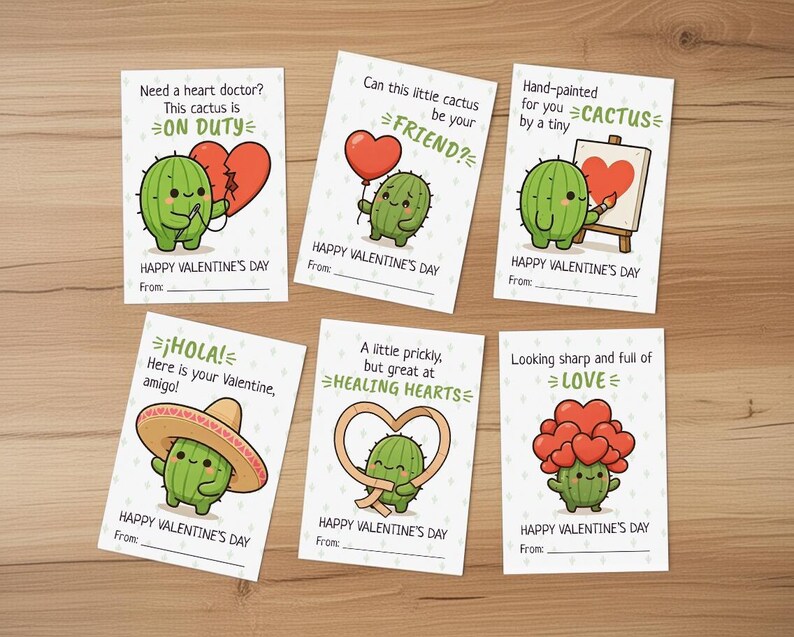 Cactus Valentine Cards for Kids, Funny Succulent Valentine, Instant ...