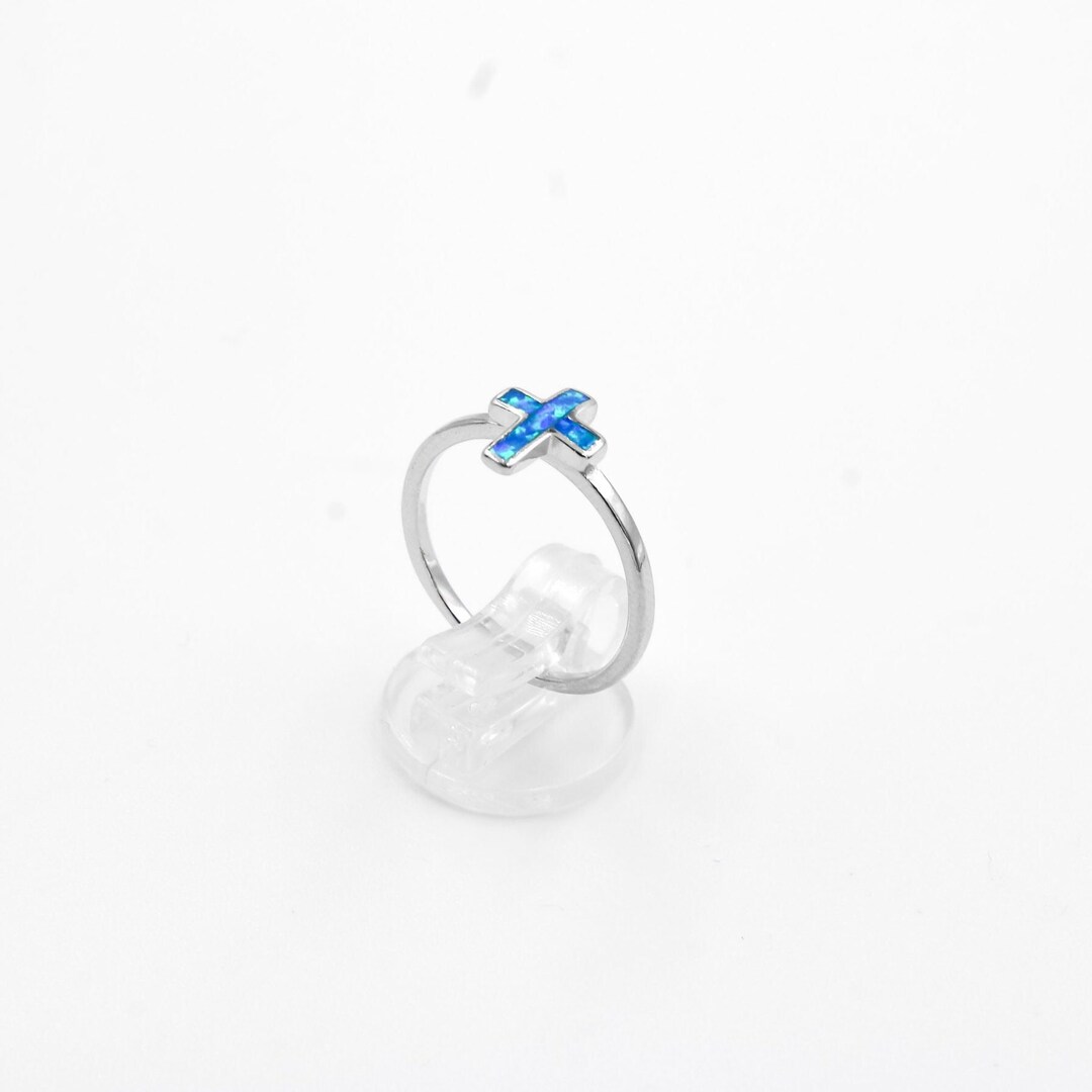 Opal Silver Ring, Opal Ring for Woman, Cross Ring, Greek Jewelry, Blue ...